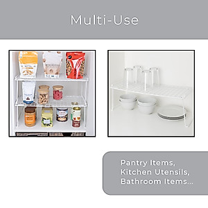 Smart Design Stacking Cabinet Shelf Rack - Extra Large 22 x 10 Inch - Steel Metal Wire - Cupboard, Plate, Dish, Counter and Pantry Organizer - Kitchen - White