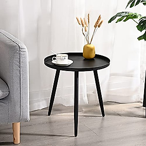 H JINHUI Round Sofa Side End Tables Metal Bedside Tables Nightstands for Small Space Living Room Bedroom Balcony, Anti-Rust and Waterproof, Matte Black