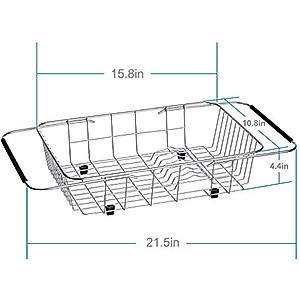 Expandable Dish Drying Rack Over The Sink Dish Rack for Kitchen in Sink or On Counter Dish Drainer with Black Utensil Holder, Rustproof SUS304