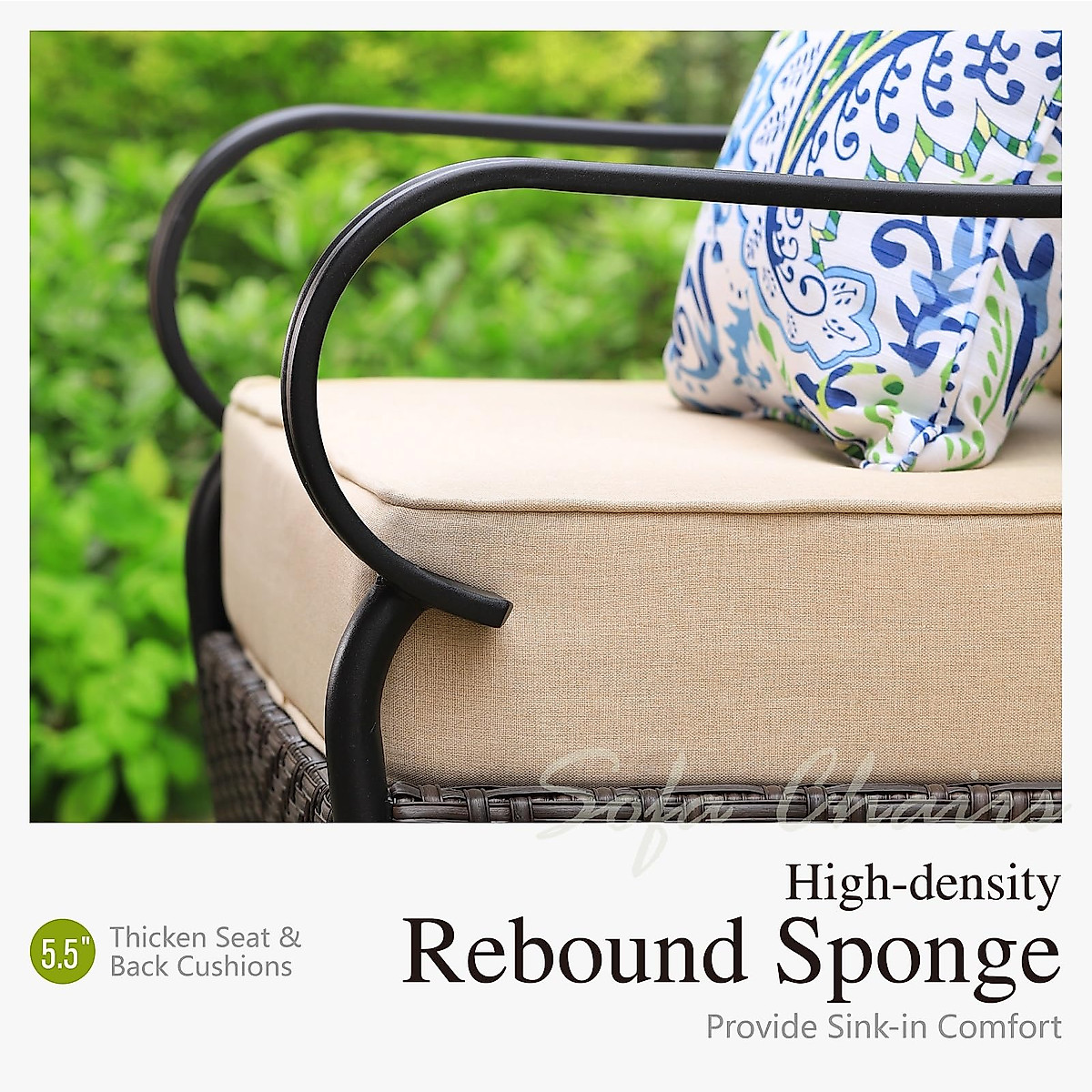 Sophia & William Oversized Patio Furniture Set with Fire Pit Table, 4 Piece Outdoor Heavy-Duty Metal Conversation Sets with 3-Seat Sofa, 2 Swivel Sofa Chairs, 56-Inch Fire Pit Table, Beige