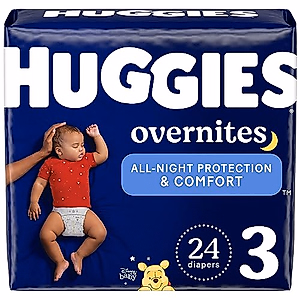 HUGGIES Nighttime Baby Diapers Overnites, White, Size 3 , 24 Count