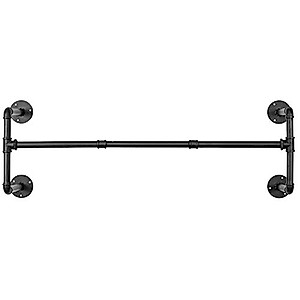 MyGift Wall Mounted Industrial Black Metal Clothes Rod Rack Hanging Garment Bar with Realistic Pipe Bar for Closet Storage and Retail Display