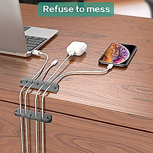 2 Pack Cable Holder Clips, Cable Management Cord Organizer USB Charging Clips Silicone Self Adhesive Wire Holders for Desktop USB Charging Cable Power Cord Mouse Cable Wire PC Office Home (Grey)