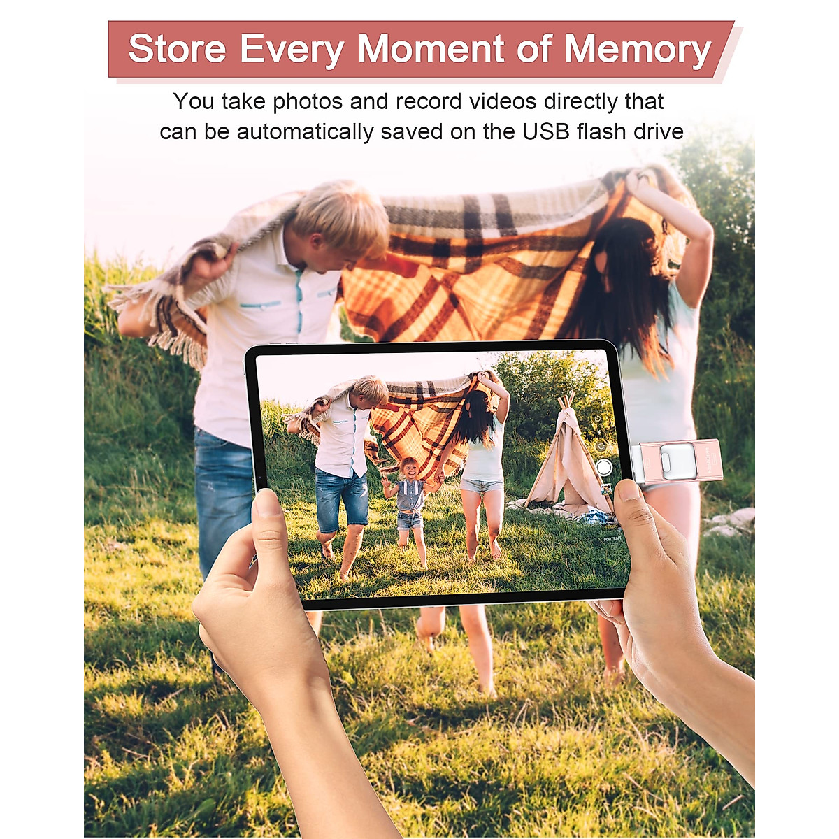 Sunany USB Flash Drive 256GB, Photo Stick Memory External Data Storage Thumb Drive Compatible for Phone, Pad, Android, PC and More Devices (Pink)