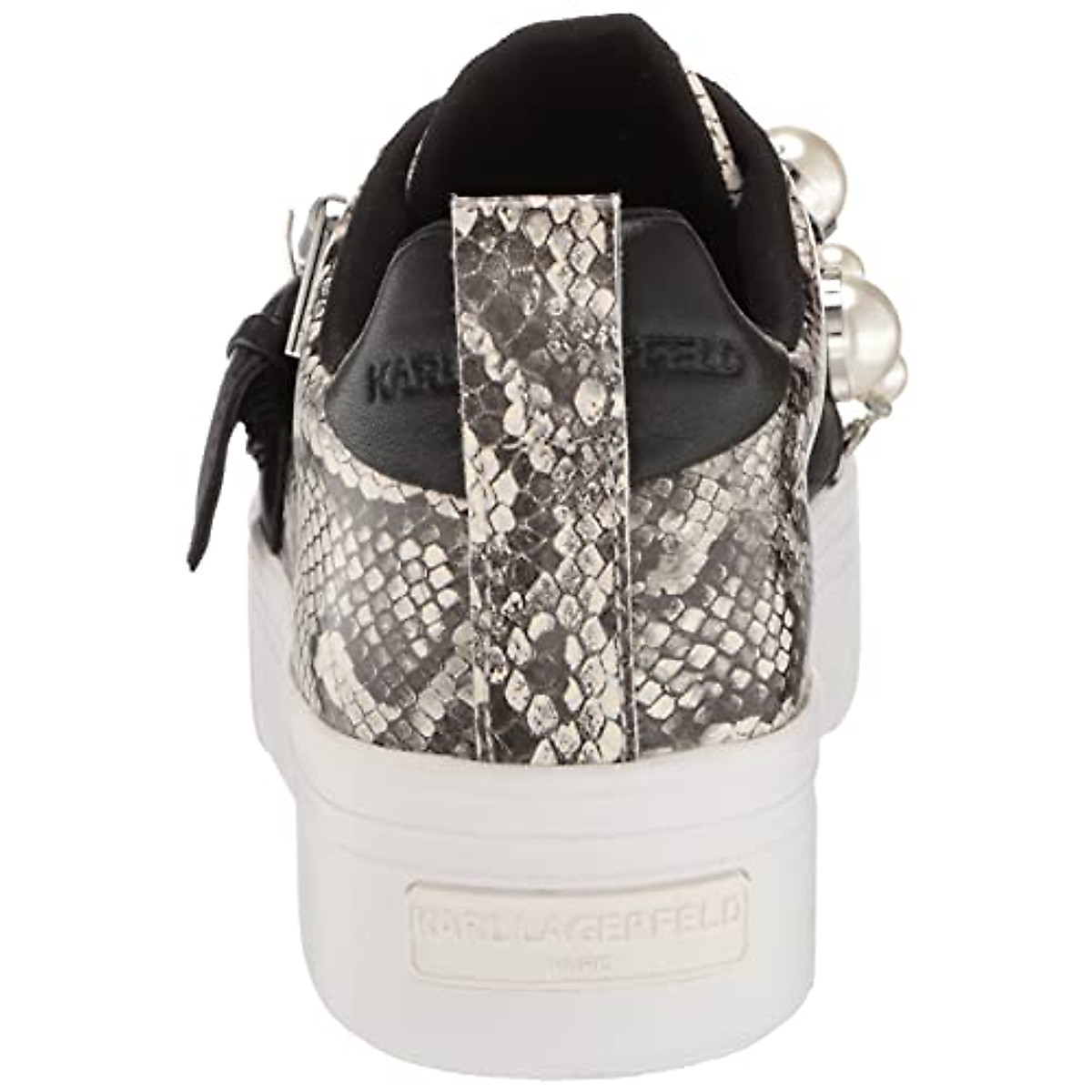 Karl Lagerfeld Paris Women's Vidya Pearls-Lace Sneaker, Black/White, 9.5