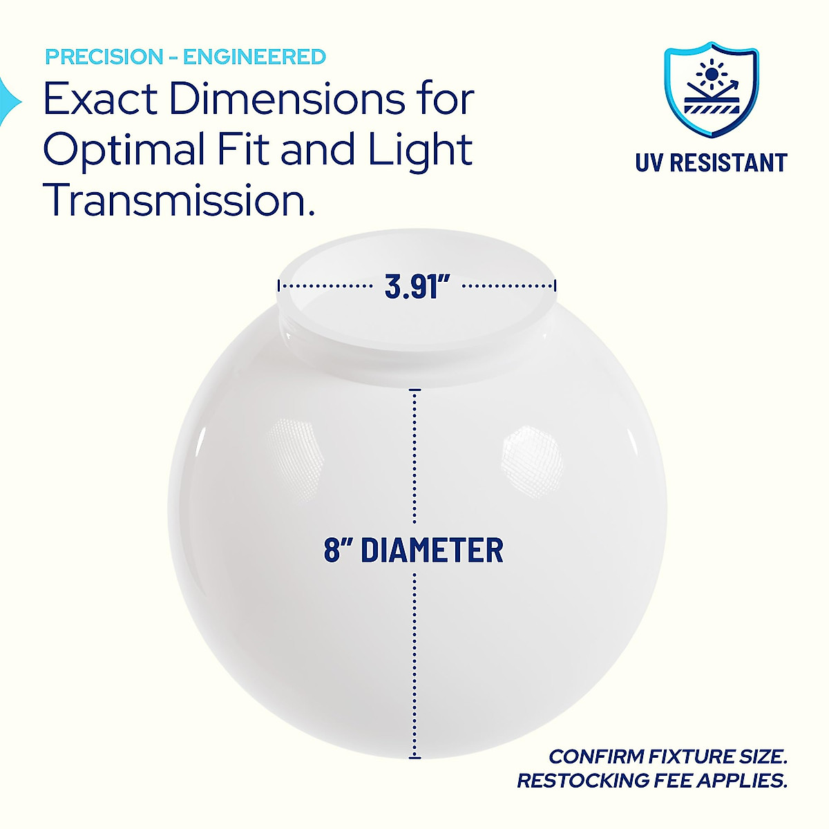 KastLite 8" White Acrylic Lamp Post Globe | Smooth Textured with 3.91" Fitter Neck | Manufactured in the USA