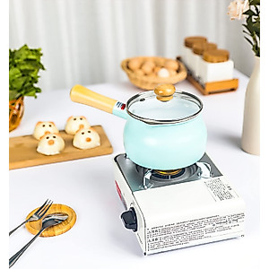 Japanese-style small milk pot non-stick coating hot milk small soup pot, 1.2L, 5 cups, imitation enamel pot (White)