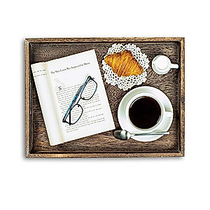 Sufandly Large Wooden Serving Tray with Handles, Rectangle Breakfast Tray 15.7 x 11.8 Inch Wood Color…