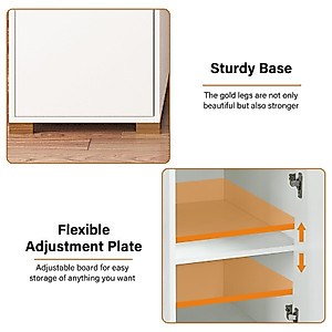 MaverickFurni White and Gold Executive Desk with Drawers, 55 Inch White Desk with Keyboard Drawers, White and Gold Desks for Bedrooms, White Computer Desk with File Cabinet for Office