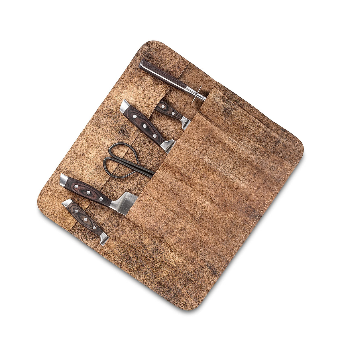 Knife Roll Bag Genuine Leather – knife case for Chefs 7 slots – Leather Knife with handle and strap Frank (Brown-Antique)