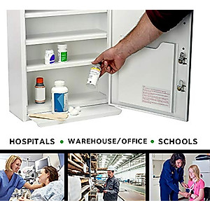 AdirMed Locking Drug Cabinet (White) Medicine Cabinet with Pull-Out Shelf & Document Pocket (White) Bundle