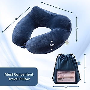 Inflatable Travel Neck Pillow: Extra-Soft, Cushion. For Airplanes, Trains, Cars, Portable Travel Accessory-With Carrying Pouch For cell phone and Passport Etc. (Blue)