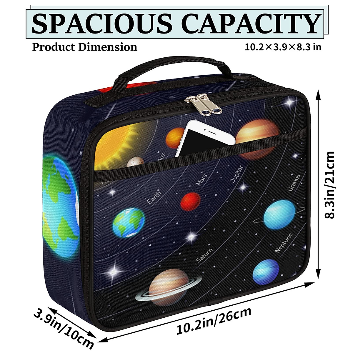 Solar System Planet Print Insulated Lunch Box for Boys Girls Adult, Reusable Back to School Lunch Bag, Leakproof Meal Prep Tote Kit Cooler Bag Lunch Tote Bag for Work Beach Outdoor