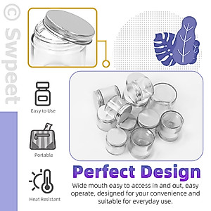 Swpeet 15 Packs 2 oz - 60ML Transparent Glass Jar with Silver Lid Assortment Kit, Round Containers Cosmetic Glass Jars with Lids Travel Jars Cosmetic Containers for Cream, Lotion