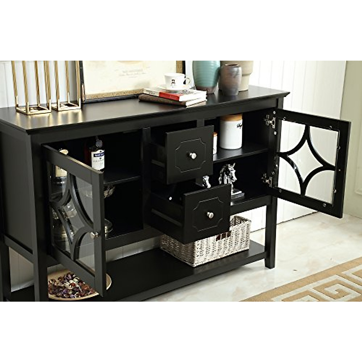 Mixcept 52" Stylish Sideboard Buffet Cabinet Wood Console Table Storage Cabinet with 2 Doors and 2 Drawers, Black