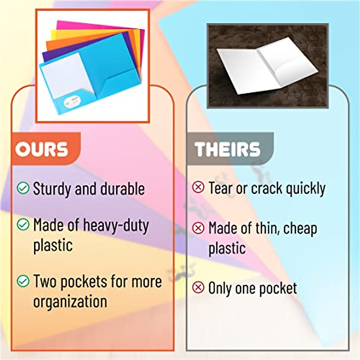 Mr. Pen- Plastic Folders with Pockets, 5 pcs, Assorted Colors, Folders with Pockets, Heavy Duty Plastic Two Pocket Folders, Pocket Folders, Folders, 2 Pocket Plastic Folders, File Folders with Pockets