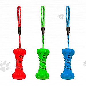 PetPurpose Interactive Dog Toys for Aggressive Chewers, Puppies, and Active Dogs with Rubber Teeth Cleaning Textured Chew Surface and Throw or Tug Rope, Heavy Duty (Red)