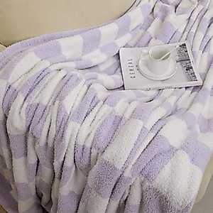 DOOWELL Checkered Blanket Throw Soft Knit Blanket with Checkerboard Grid Pattern for Couch Sofa Bed Camping Travel Gift (Purple, 50"x60")