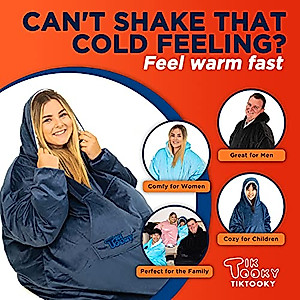 Tiktooky Warm Cozy Hoodie Blanket for Men and Women, Oversized Adults Sherpa Fleece Blanket Sweatshirt with Deep Pocket Gifts for Mom and Dad (Blue)