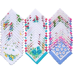 45 Pieces Vintage Floral Print Handkerchiefs Women Soft Hankies Ladies Hankies
