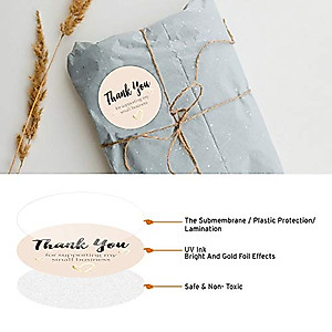 Easykart 400 Thank You for Supporting My Small Business Sticker Labels | Pastel Peach Color with Gold Foil Hearts | 1.5" Round in Roll | Highly Recommended for Small Business Owners