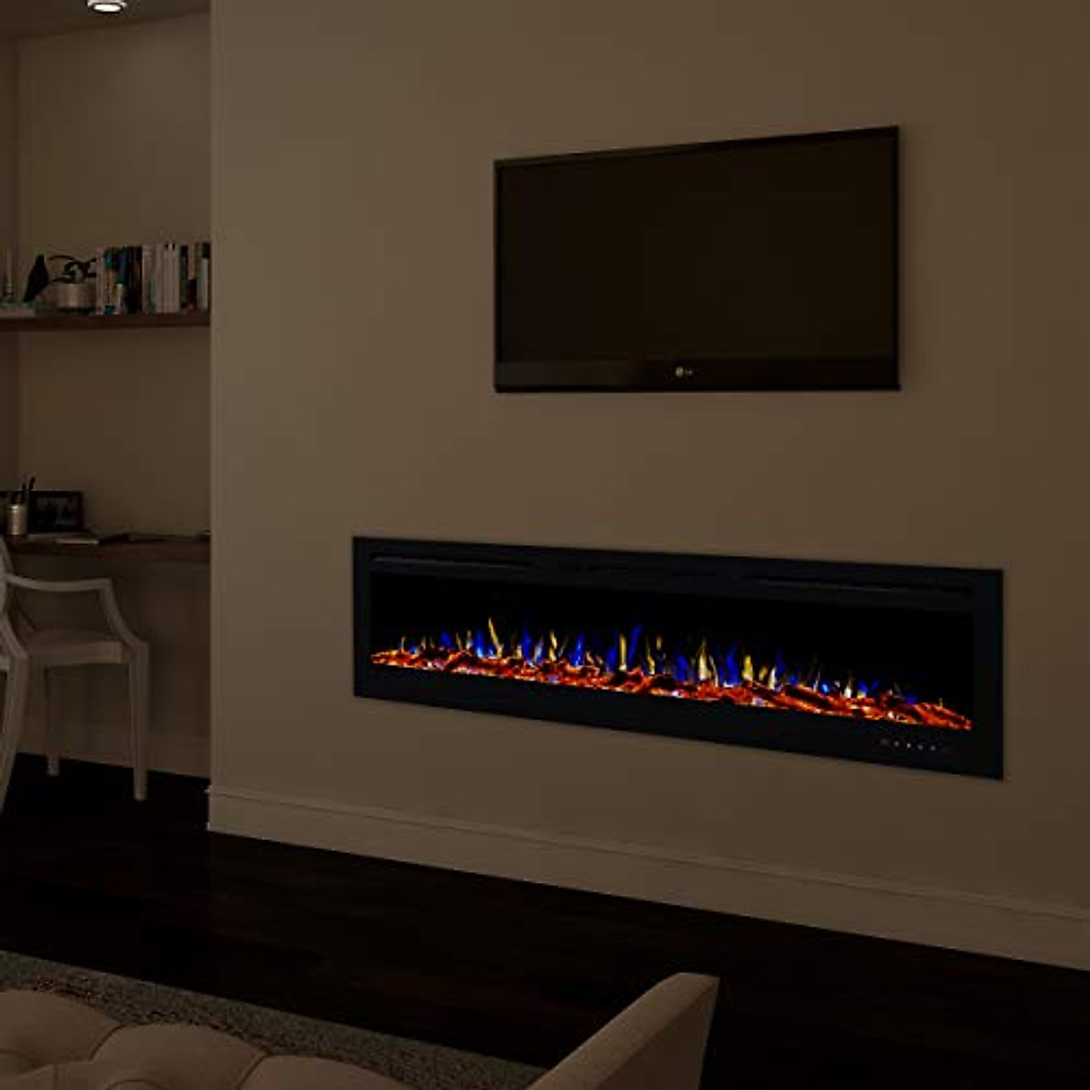 Electric Fireplace - 72 Inch LED Wall or Recessed Fireplace Heater with Front Vent,10 Ember Colors, Touchscreen, and Remote by Northwest (Black)