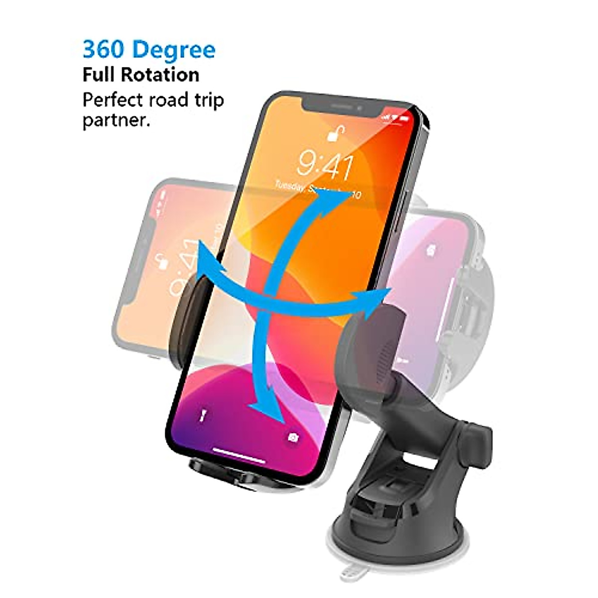 APPS2Car Adjustable Windshield Phone Mount for Car [Quick Extension Long Arm] Suction Cup Cell Phone Holder Compatible with All Smartphones - Easy Clamp Hands-Free Universal