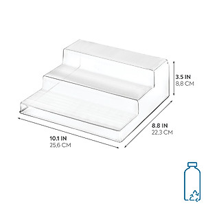 iDesign Recycled Plastic 3-Tier Stadium Spice Rack Kitchen, Fridge, Freezer, Pantry and Cabinet Organization, The Linus Collection, 8.8" x 10.1" x 3.5”, Clear