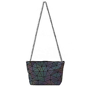 Sherry Handbag Fashion Holographic Laser Shoulder Bag Geometric Envelope Clutch Chain Crossbody Purse (Luminous)