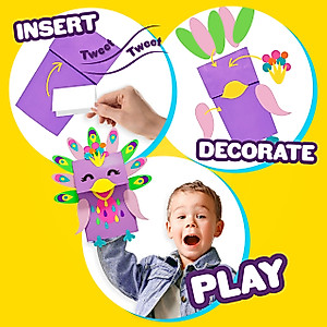 Creative Kids Make Your Own Hand Puppets for Kids with Animal Sounds - Musical Puppet Theater Making Kit of 3 Paper Bag Finger & 4 Hand Puppets - Arts & Crafts Kits Gifts for Kids Toddlers Ages 3+