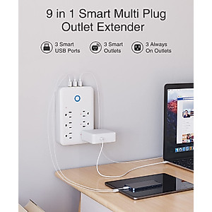 GHome Smart Plug Outlet Extender, USB Surge Protector 3 Individually Controlled Outlets and 3 USB Ports, WiFi Plug Works with Alexa Google Home, Outlet Timer Wall Adapter, 2.4GHz Wi-Fi Only, 15A/1800W