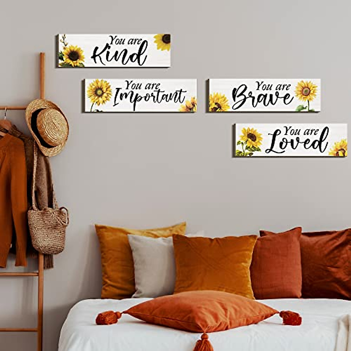4 Pcs Sunflowers Inspirational Wall Decors Sunflower Gifts for Woman You Are Kind Wall Art Rustic Wood Sign Hanging Decoration for Living Room Bedroom Bathroom Door Decor (Inspirational Sunflower)