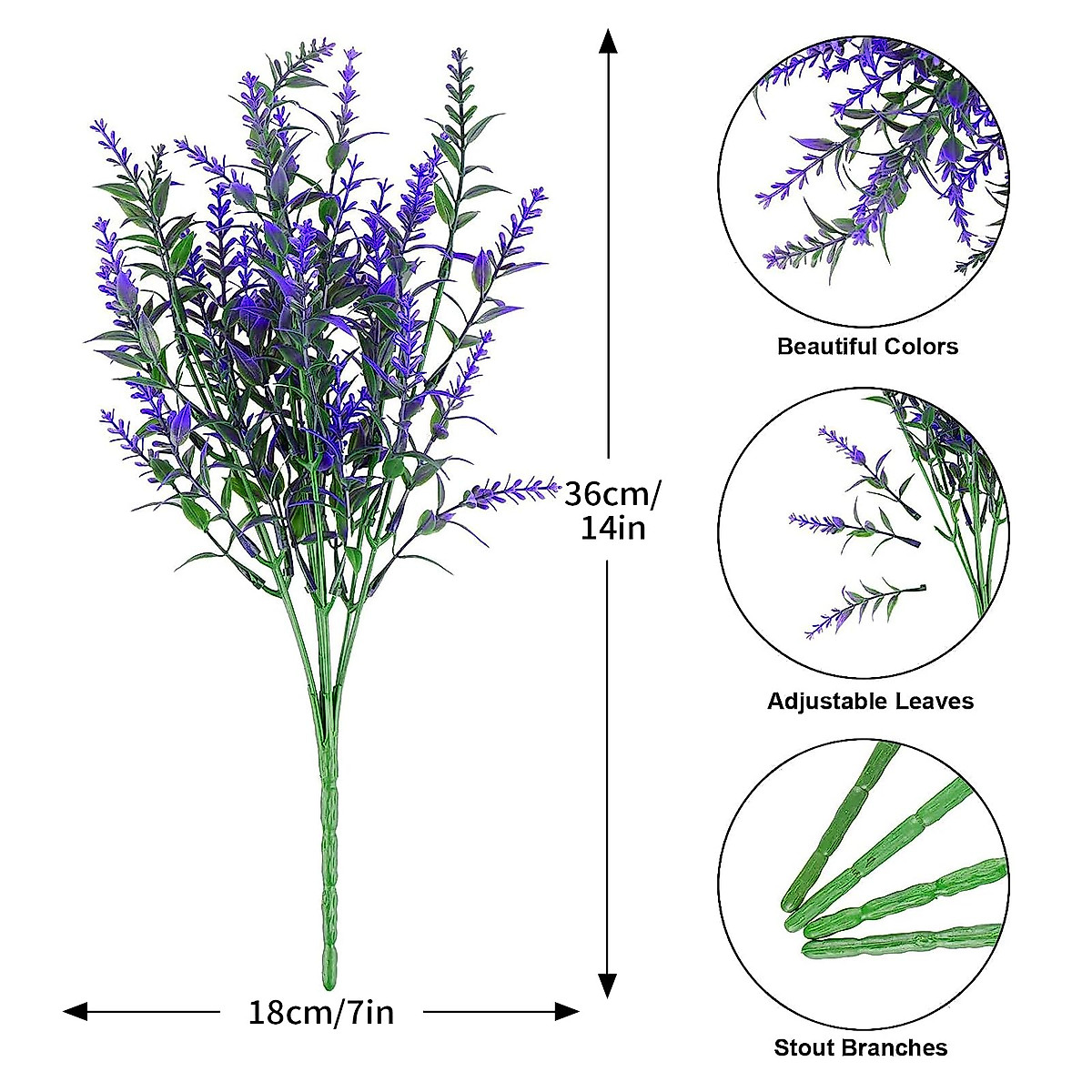 STYLIFING 12 Bundles Artificial Flowers, UV Resistant No Fade Fake Flowers Outdoor Faux Lavender Plastic Plants for Garden Porch Window Box Décor