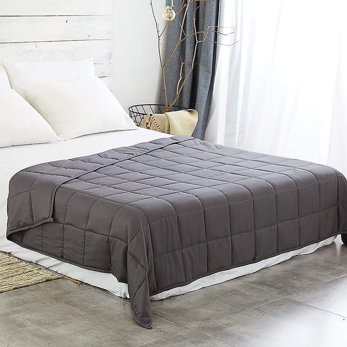 Syrinx Cooling Weighted Blanket Queen Size (15 Pounds 60''x80'' for Adult), Breathable Fabric with Premium Glass Beads, Heavy Blanket Suit for Person About 140lbs, Dark Grey