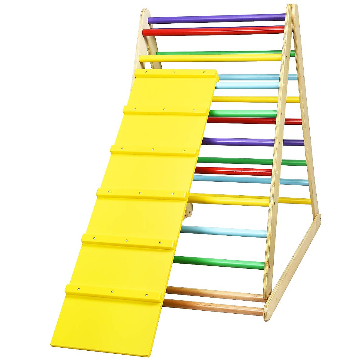 HONEY JOY Triangle Climber with Ramp, 2-in-1 Indoor Toddler Climbing Triangle Set with Ladder & Slide, Foldable Wooden Kids Climbing Toys for Playground, Gym & Daycare, Gift for Boys Girls (Colorful)