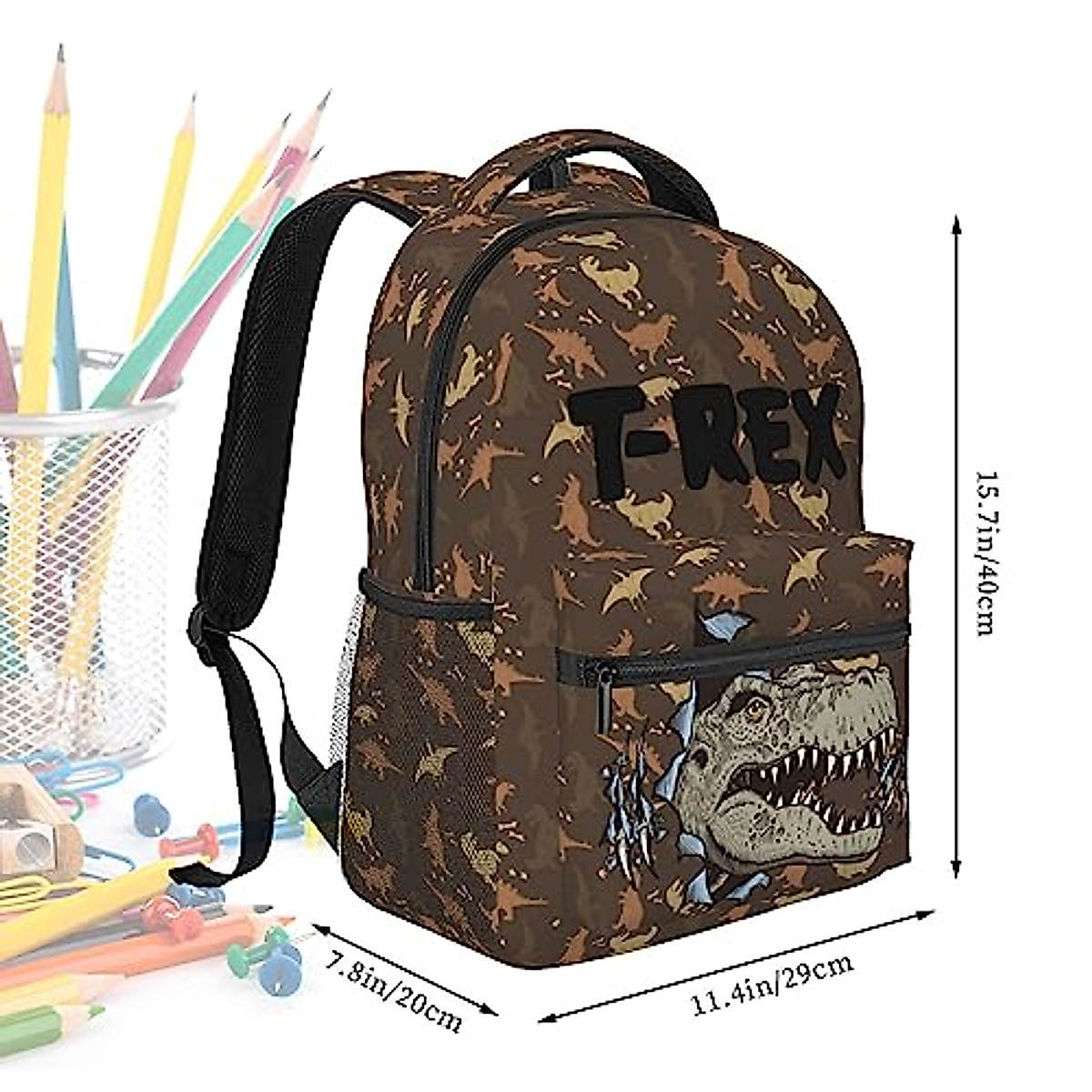 HANKCLES T-Rex Dinosaur Backpack T-REX Bookbag Brown Dinosaur Backpack Dinosaur Lover Bag Backpack Dinosaur Gifts Dinosaur Lightweight Dinosaur Backpack for Boy Girl Students