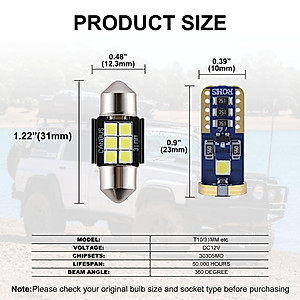 iBrightstar 31mm DE3175 DE3021 194 168 T10 LED Bulbs 3030 Chipset Error Free for Car Truck Interiors Dome Map Door Courtesy License Plate Lights pack of 10, Xenon White