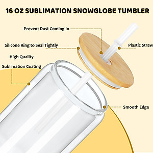 Maucircol 16 Oz Snow Globe Tumbler, 4 Pack Pre-Drilled Sublimation Glass Cup For Glitter Snow Globe Diy, Double Wall Sublimation Glass Tumbler