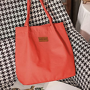 BONNY DODO Stylish Canvas Totes Bags for Women Shoulder Library Tote Bags Travel Casual Bag Book Teacher Bags and Totes with Inner Pockets for Work Top Zipper Closure, Daily Essentials (Orange)