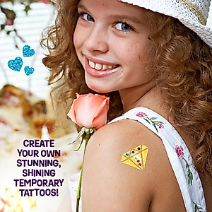 Temporary Shimmery Tattoo Studio Kit for Kids - Glitter & Metallic Fake Tattoos for Girls - Easter Birthday Gift Ideas for Girl - Craft Kits Toys for Ages 6, 7, 8, 9, 10, 11 Year Old - Cool Gifts
