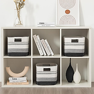 UBBCARE 3 Packs Storage Basket, Cotton Rope Baskets for Organizing Toys, Clothes, Woven Basket Bin for Shelves, Laundry Room, Bedroom, Nursery, and Living Room - Black & Brown Basket