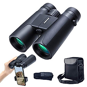 12x42 Binoculars for Adults, Portable and Waterproof Compact Binoculars with Low Light Night Vision, HD Clear High Power Large View Binoculars with Upgraded Phone Adapter for Bird Watching, Hunting
