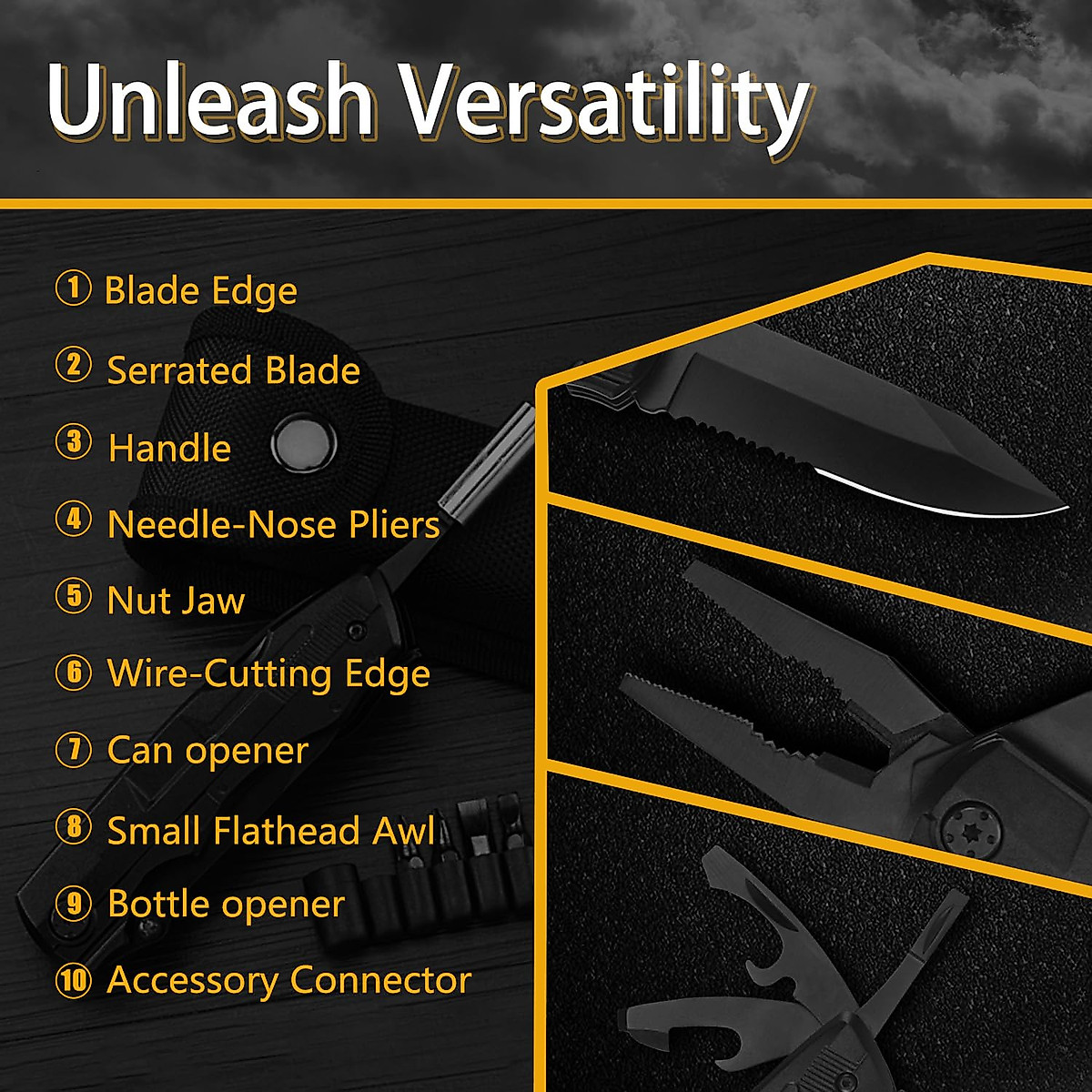 TLONER, IRAKILIS Series 10-K Pocket Size Multitool with Premium Stainless Steel Short Dagger, Hidden Pliers, Black Luxury Gift Box