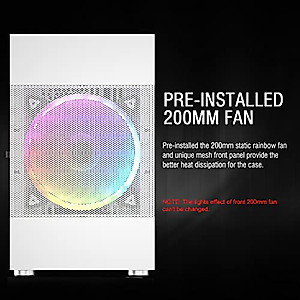 Vetroo M01 Compact M-ATX Mesh Gaming Pc Case, Pre-Installed 200mm Rainbow Fan, Door Opening Tempered Glass Panel Design, Air-Water Cooling Ready