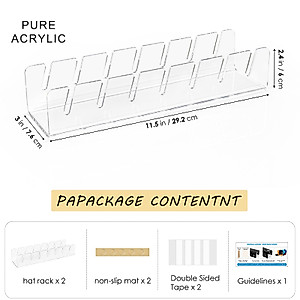 Baemin Acrylic Hat Rack, Clear Hat Organizer for Baseball Caps, Hat Display Stand for Closet, No Installation Hat Holder Organizer, 2 Packs