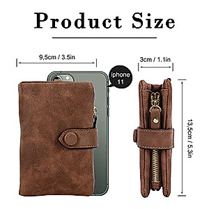 CONISY Small Womens Wallet with RFID Blocking, Leather Bifold Multi Card Organizer Wristlet Wallets for Women (Brown)