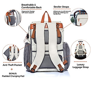 GISEMAI Phoenix Diaper Bag Backpack with Back Support, Wipes Dispenser, USB Charging Port, Stroller Straps & Changing Pad… (Beige)