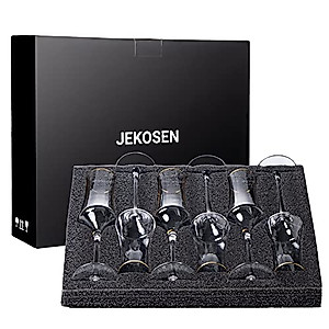 JEKOSEN NEW Champagne Flutes Glasses 8oz Set of 6 Clear Crystal Lead-Free Stemware Champagne Glass With Gold Rim