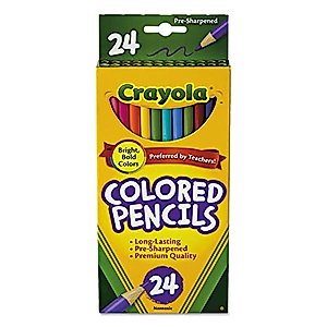 Crayola 684024 Long Barrel Colored Woodcase Pencils, 3.3 Mm, 24 Assorted Colors/Set