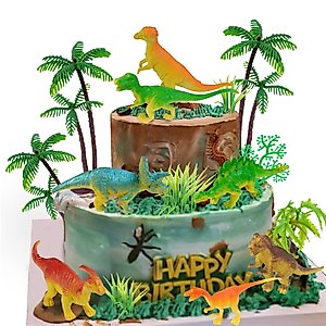MOMOONNON 32pcs Dinosaur & Tree Toy Set, Realistic Cake Toppers, Birthday Party Decor for Boys & Girls